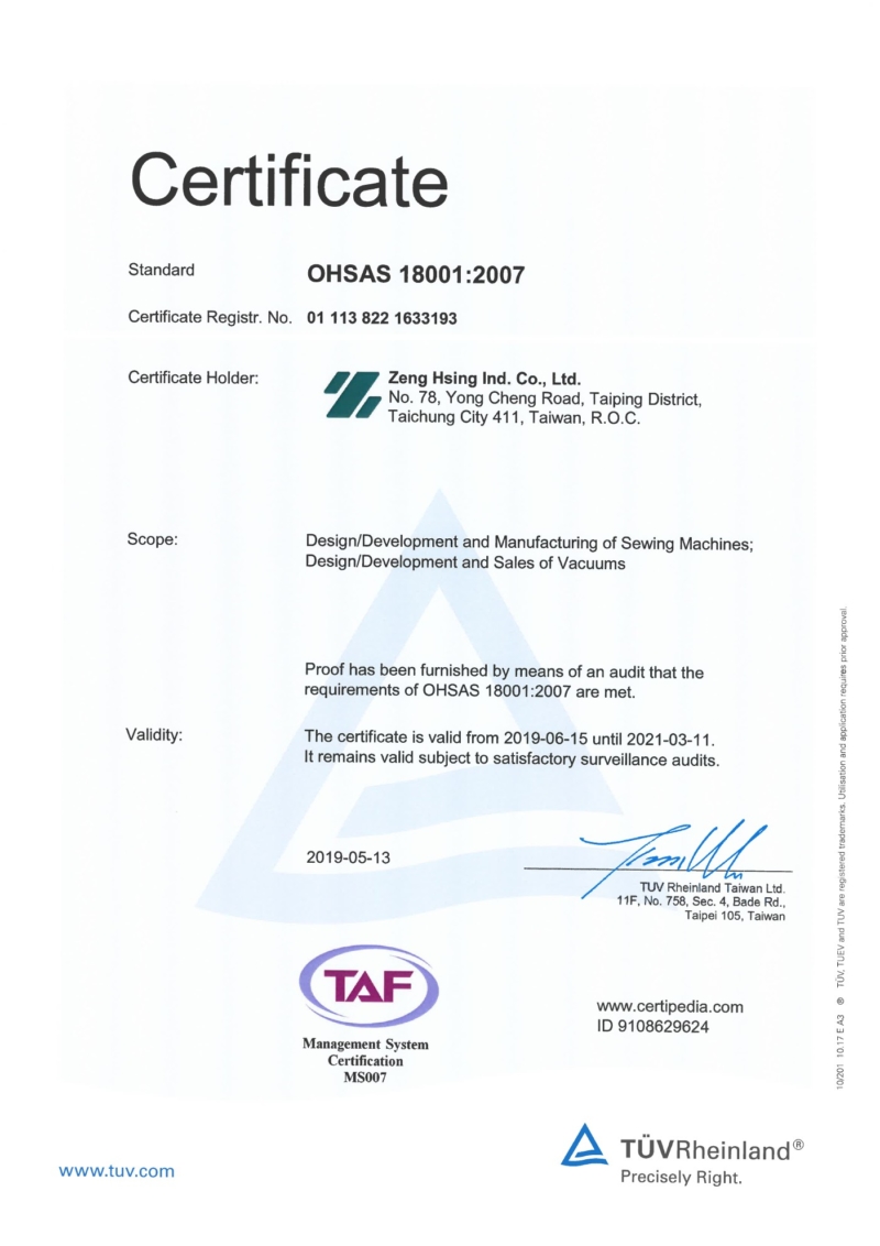 OHSAS 18001 2007 Certificate(untill 2021) EN – Zeng Hsing Industrial CO ...